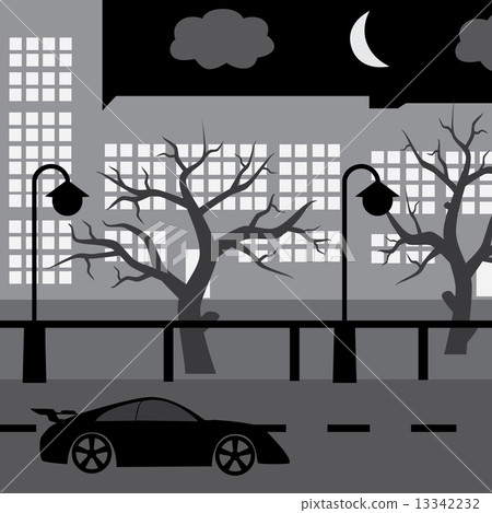 night street with car, tree and buildings eps10 - Stock Illustration ...