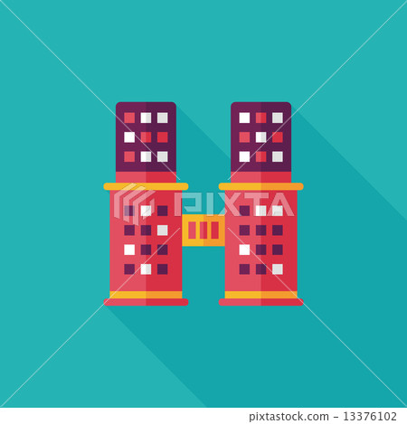 Commercial Building flat icon with long... - Stock Illustration ...
