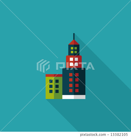 Commercial Building flat icon with long... - Stock Illustration ...
