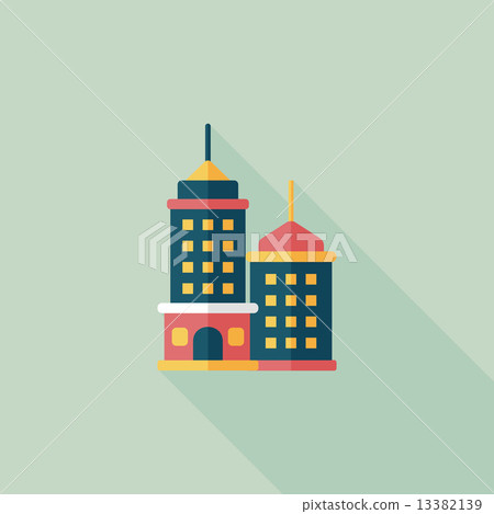 Commercial Building flat icon with long... - Stock Illustration ...
