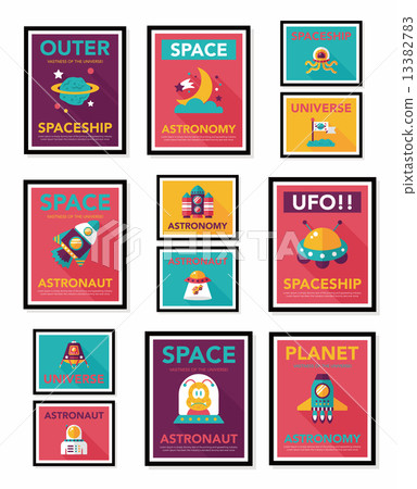 Space poster banner flat design background set,... - Stock Illustration ...