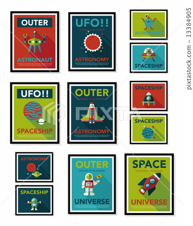 Space poster banner flat design background set,... - Stock Illustration ...