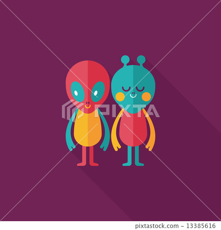 Space alien friendship flat icon with long... - Stock Illustration ...