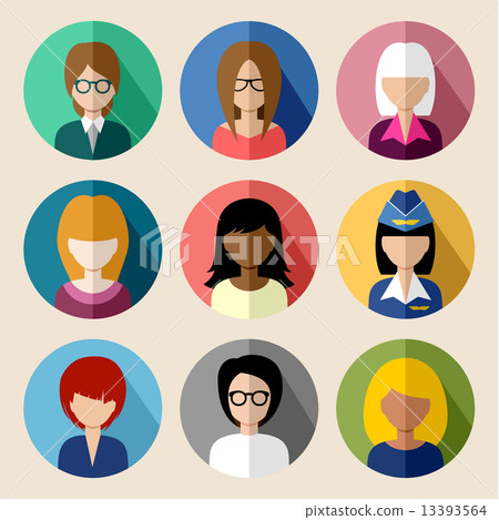 Set of round flat icons with women. - Stock Illustration [13393564] - PIXTA