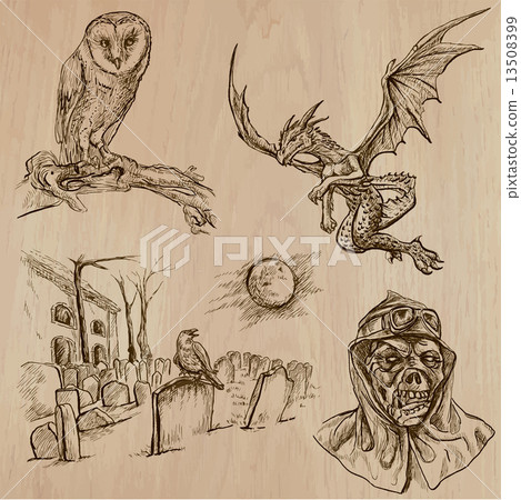 Halloween, Monsters, Magic - Hand draw vector... - Stock Illustration ...