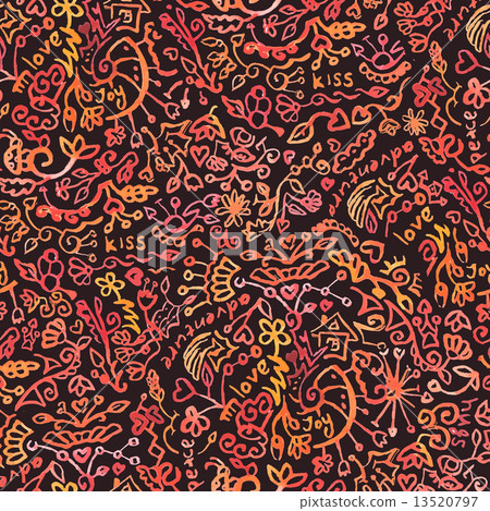 Seamless watercolor doodle pattern - Stock Illustration [13520797] - PIXTA