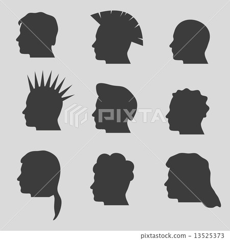 nine types of man hair styles head silhouettes... - Stock Illustration ...