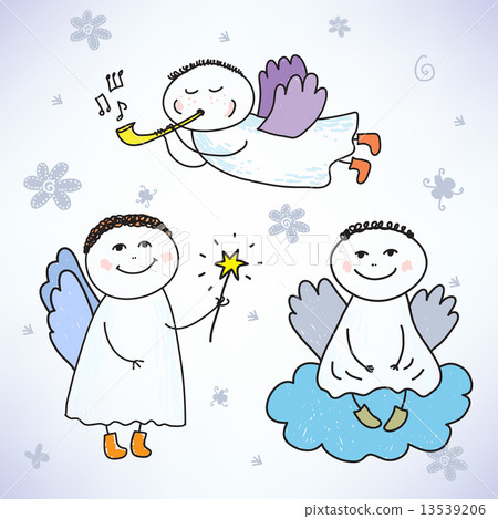 vector set of hand drawn colorful cute angels - Stock Illustration ...