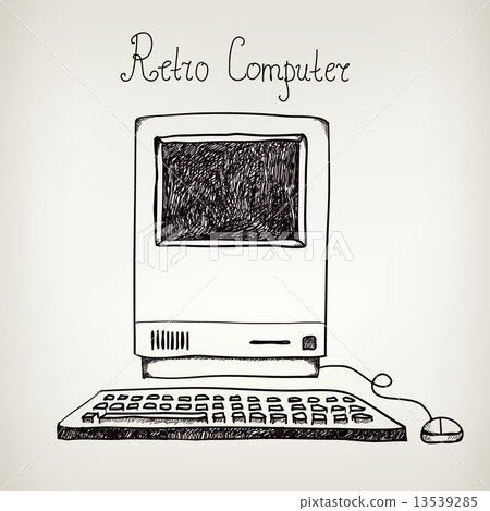 vector hand drawn doodle retro computer - Stock Illustration [13539285 ...
