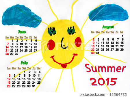 calendar for summer with children's drawing - Stock Illustration ...