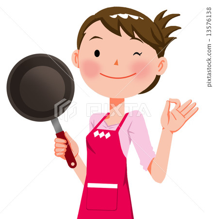 Mother with frying pan - Stock Illustration [13576138] - PIXTA