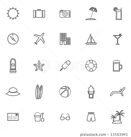 Summer line icons on white background - Stock Illustration [13583941 ...