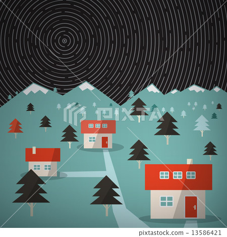 Vector Night Mountain Landscape with Star... - Stock Illustration ...