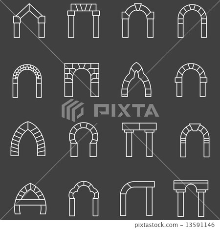 White flat line vector icons for archway - Stock Illustration [13591146 ...
