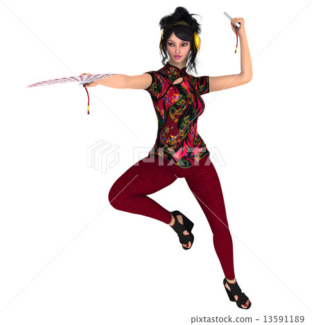 A woman who dances a fan - Stock Illustration [13591189] - PIXTA