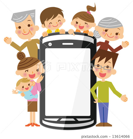 Three generations family and smartphone - Stock Illustration [13614066 ...
