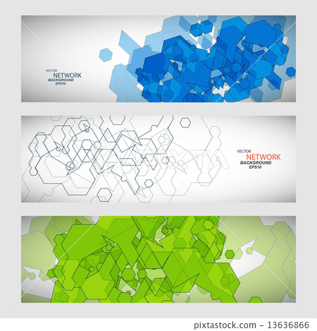 Three vector banner with abstract colored shapes - Stock Illustration ...
