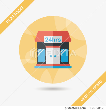 Building convenient store flat icon with long... - Stock Illustration ...