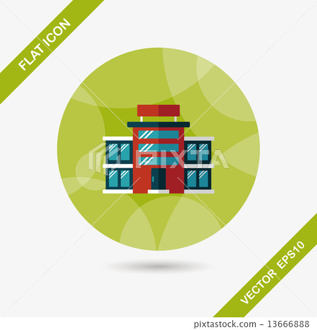 Commercial Building flat icon with long... - Stock Illustration ...