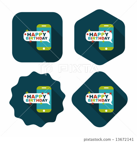 cell phone birthday message flat icon with long... - Stock Illustration ...