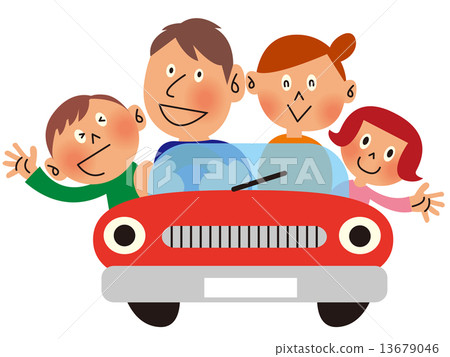 4 people in front of the car - Stock Illustration [13679046] - PIXTA