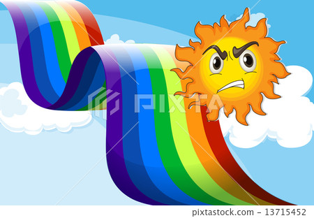 A sun frowning near the rainbow - Stock Illustration [13715452] - PIXTA