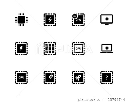 CPU and microprocessor icons on white background. - Stock Illustration ...