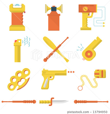 Flat color icons vector collection of self-defense - Stock Illustration ...