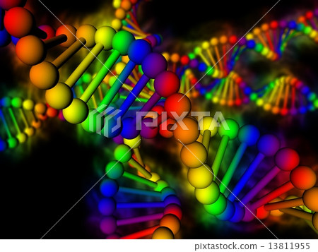 DNA - rainbow deoxyribonucleic acid on black... - Stock Illustration ...