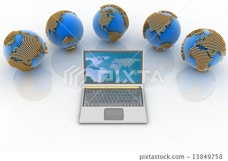 laptop and globes. conception global computer... - Stock Illustration ...