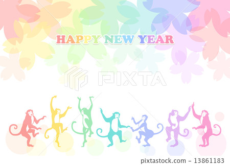 Pastel color monkey with cherry blossom - Stock Illustration [13861183 ...
