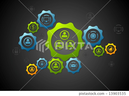 Abstract background with gears and icons.... - Stock Illustration ...