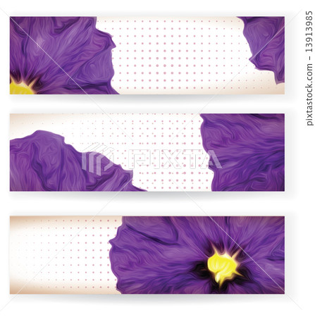 Set of banners with purple flowers and dots - Stock Illustration ...