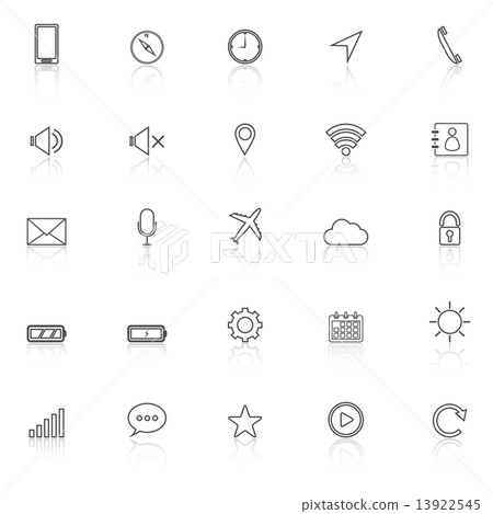 Mobile phone line icons with reflect on white... - Stock Illustration ...
