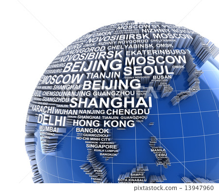 Earth with names of major cities in the world-插圖素材 [13947960] - PIXTA圖庫