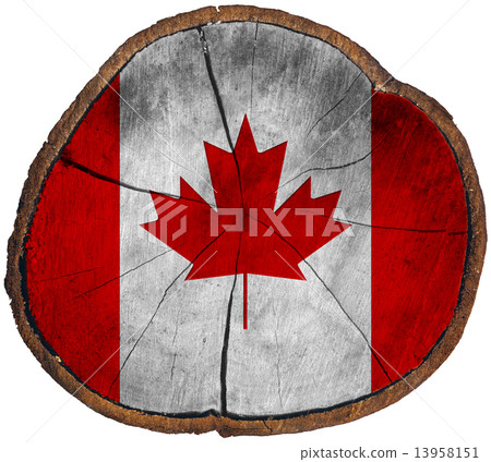 Canadian Flag on Section of Tree Trunk - Stock Illustration [13958151 ...