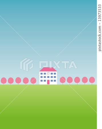 Spring landscape school cherry tree - Stock Illustration [13973533] - PIXTA