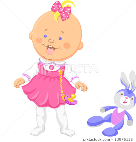 Vector cute baby girl learning to walk - Stock Illustration [13976138 ...