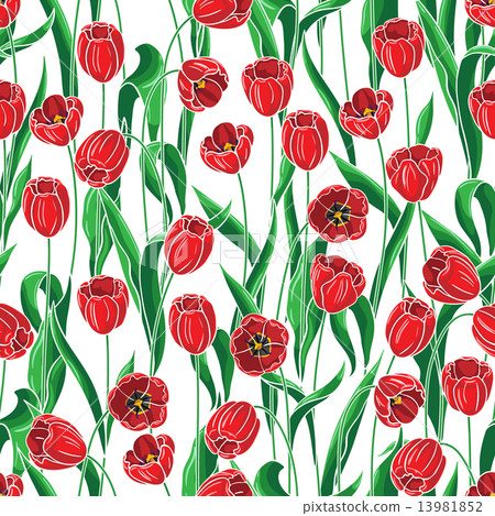 Seamless pattern with red tulips - Stock Illustration [13981852] - PIXTA