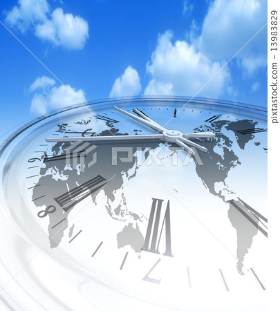 World map and gear and time 11: 59 - Stock Illustration [13983829] - PIXTA