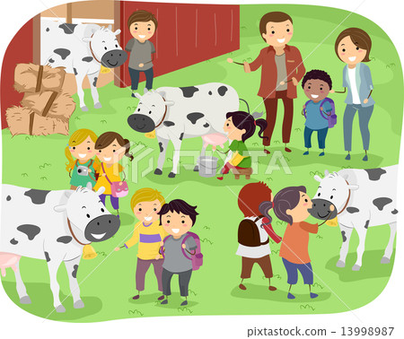 Stickman Kids Dairy Farm Trip - Stock Illustration [13998987] - PIXTA