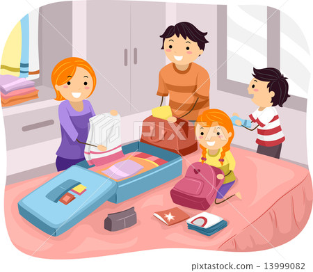 Stickman Family Packing - Stock Illustration [13999082] - PIXTA
