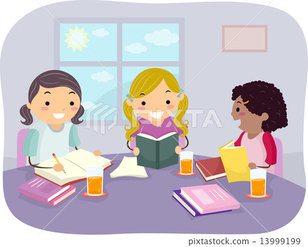 Stickman Kids Group Study Girls - Stock Illustration [13999199] - PIXTA