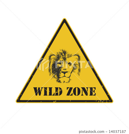 warning sign. danger signal with lion - Stock Illustration [14037187 ...