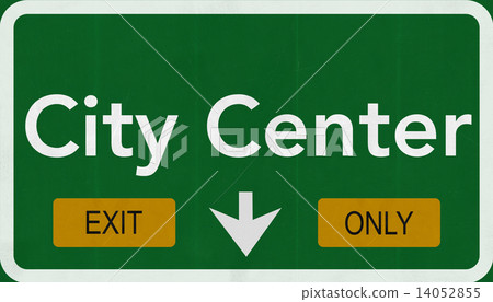 City Center Highway Road Sign Exit Only Concept... - Stock Illustration ...