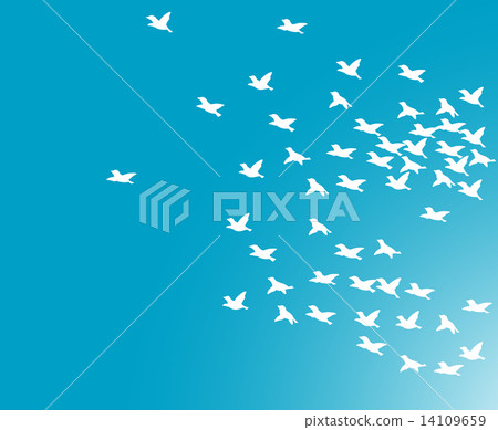 Flapping bird (blue gradation background) - Stock Illustration ...
