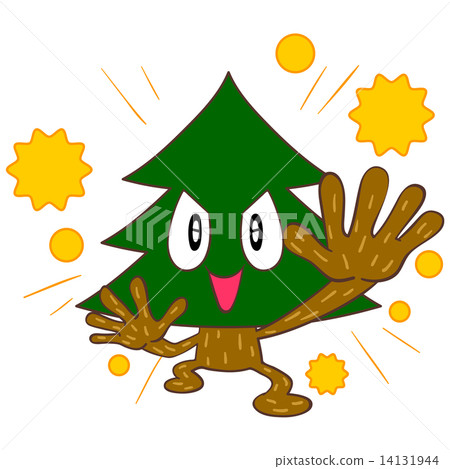 Cedar tree character spreading pollen - Stock Illustration [14131944 ...