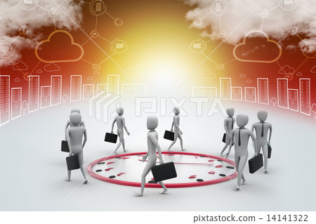 Business man walk around the clock - Stock Illustration [14141322] - PIXTA