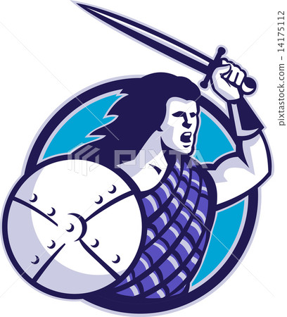 Highlander Scottish Scot Warrior Sword Shield - Stock Illustration ...