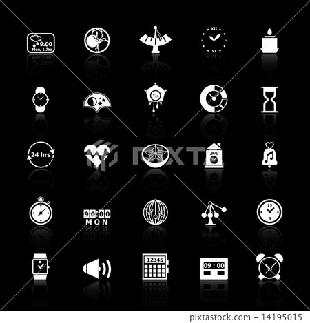 Design time icons with reflect on black background - Stock Illustration ...